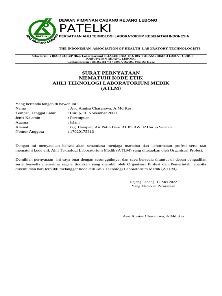 Surat Patuh Kode Etik DPC 2022 | PDF