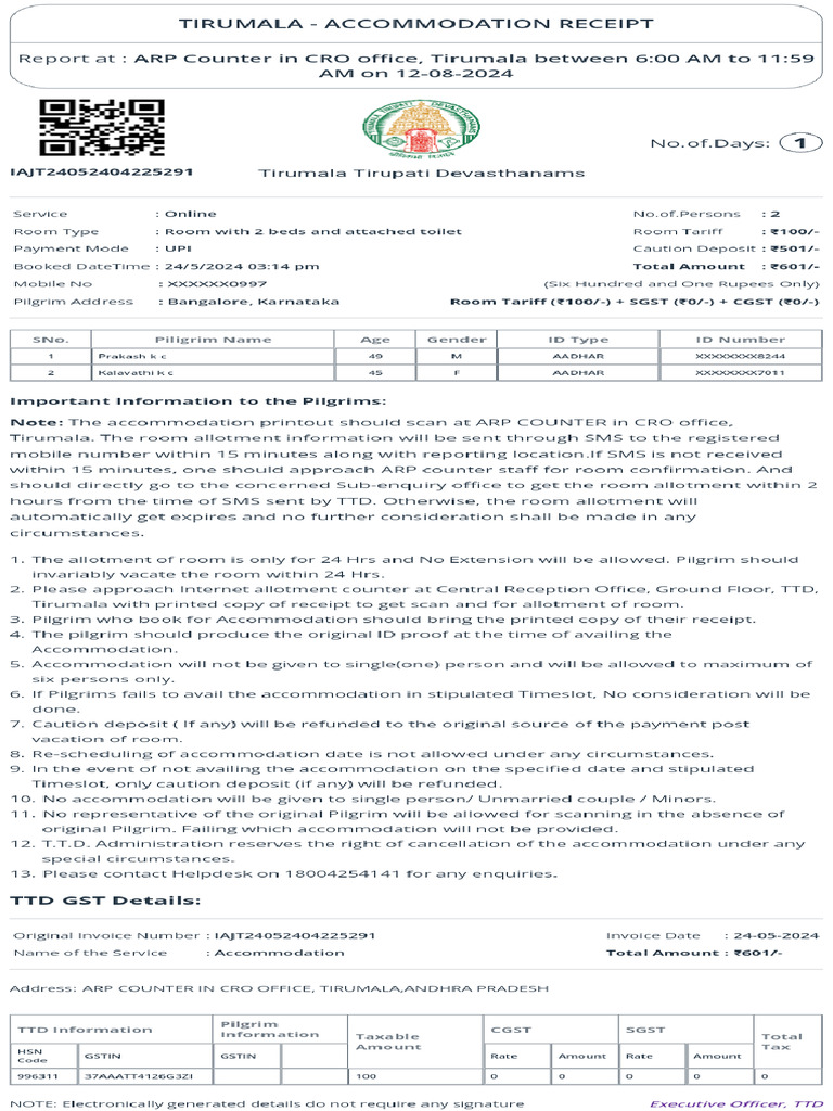 Accommodation Receipt | PDF