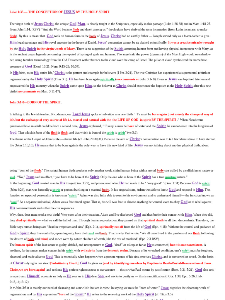 Luke 1v35 - The Conception of Jesus by The Holy Spirit Lcohs | PDF ...