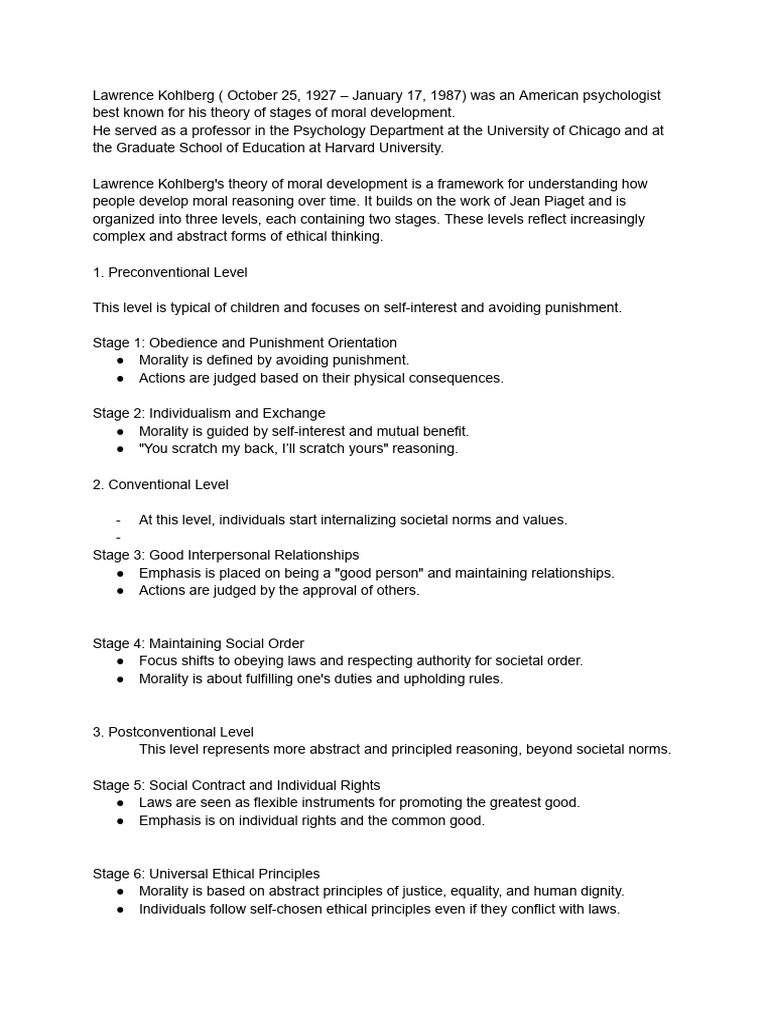 Kohlberg - Theory Moral Development | PDF | Psychological Concepts ...