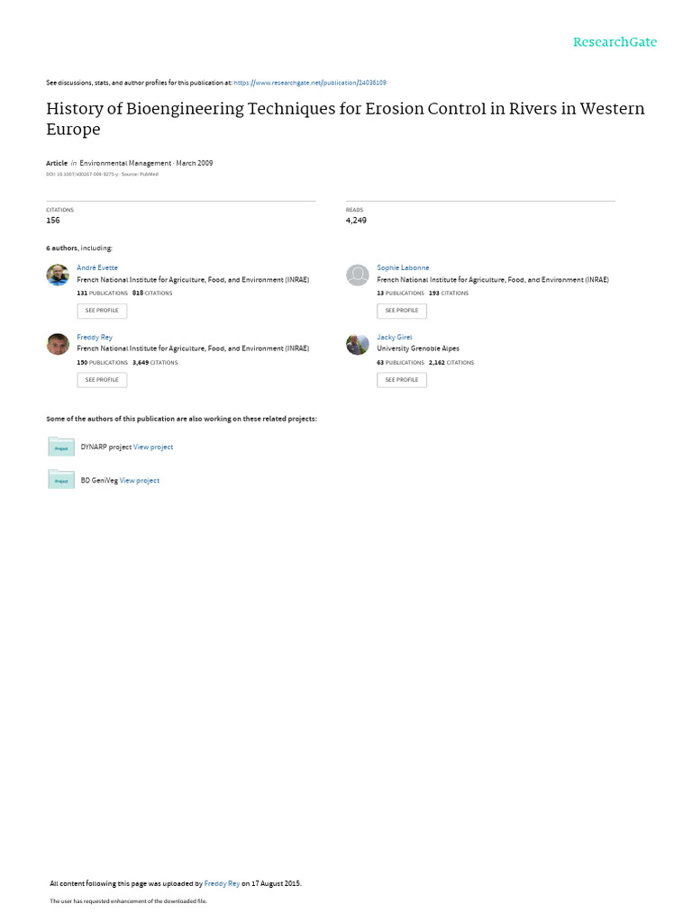 History of Bioengineering Techniques For Erosion Control in Rivers in ...