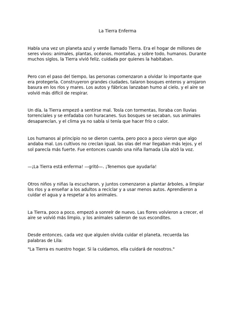 La Tierra Está Enferma: Un Cuento | PDF