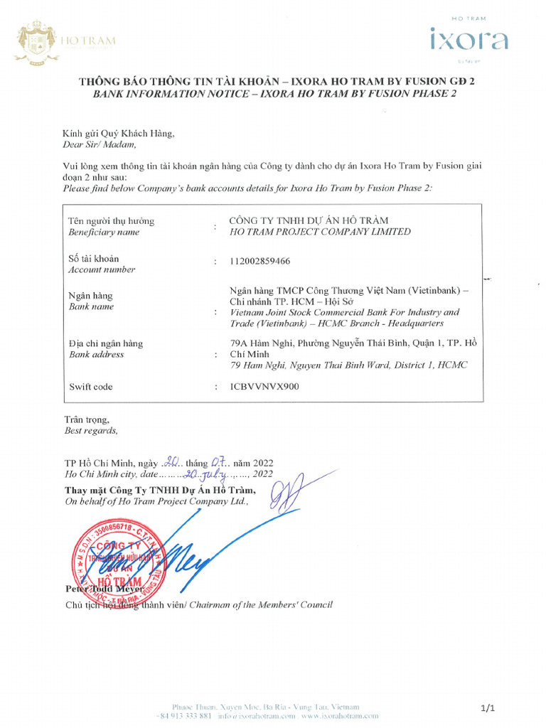 Ixora 2 - Thông tin ngân hàng của CĐT | PDF