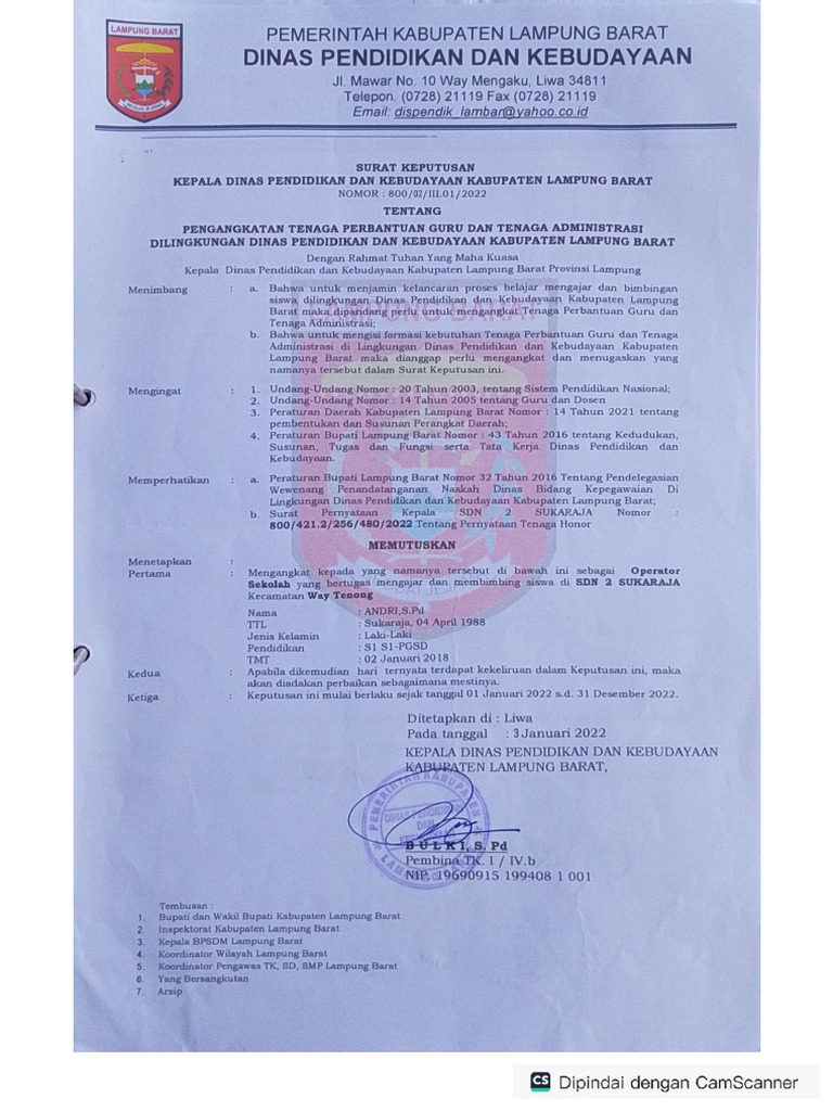 SK DINAS Andri 2022 | PDF