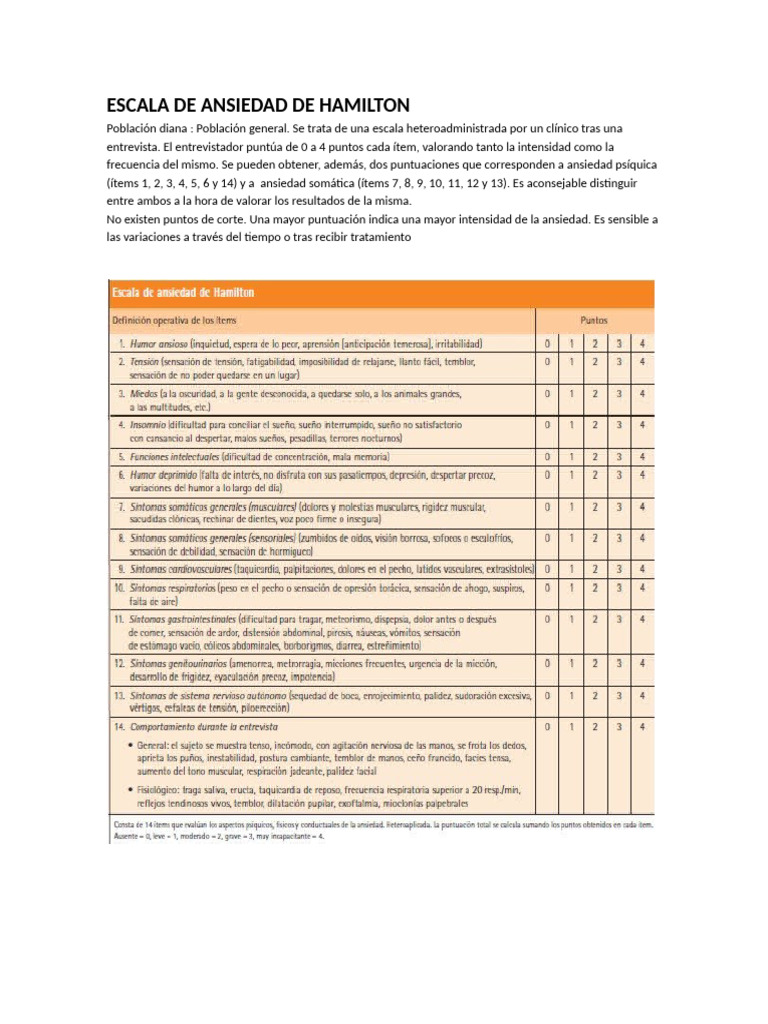 Escala de Ansiedad de Hamilton | PDF