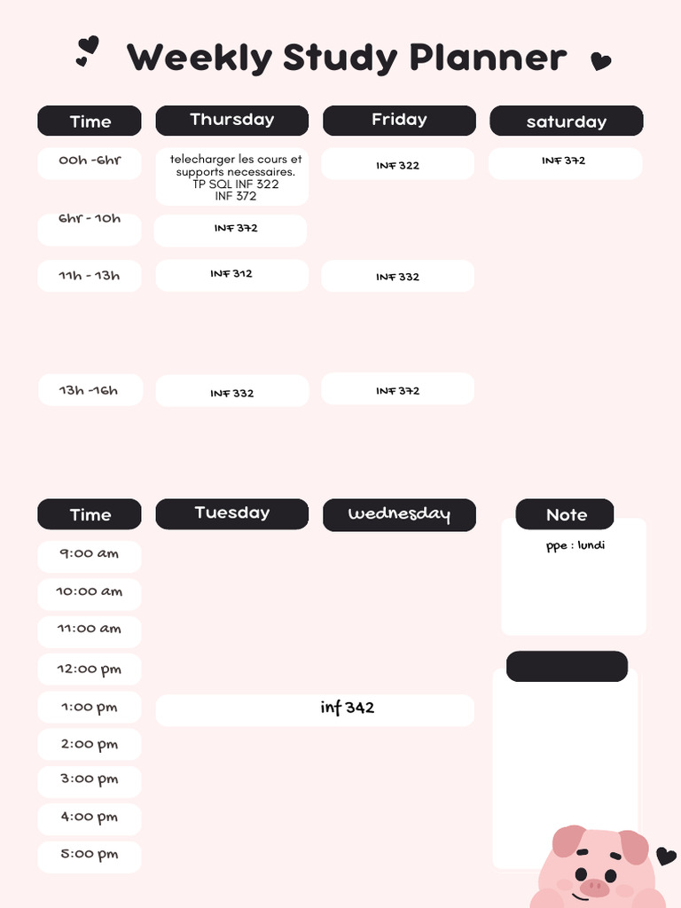 Pink and Black Simple Weekly Study Planner A4 | PDF