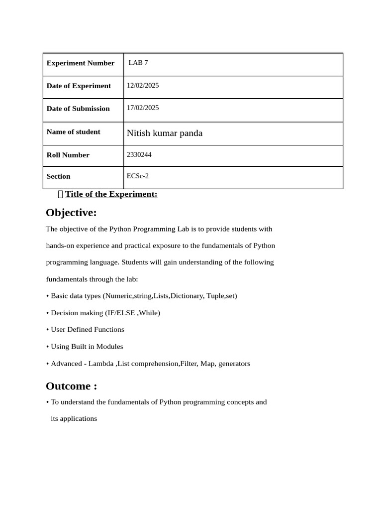 Python Programming Lab Exercises | PDF