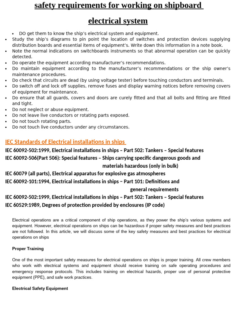 C7 T Safety Requirements For Working On Shipboard Electrical System ...