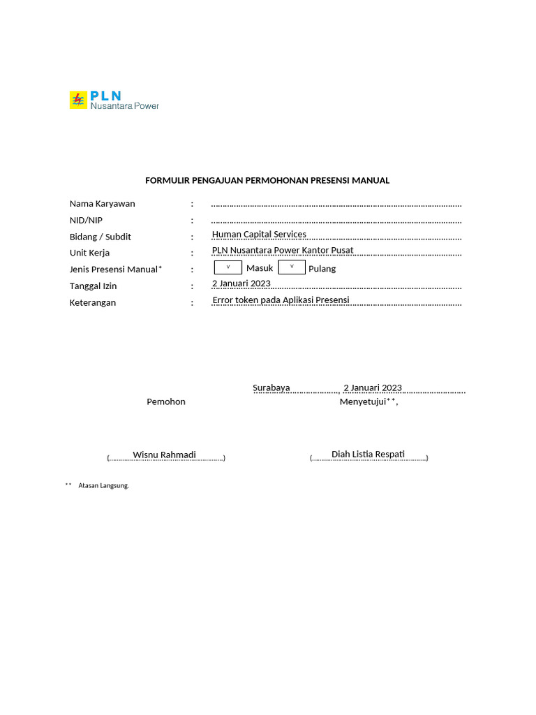 9 Formulir Absen Manual New - Contoh(2) | PDF