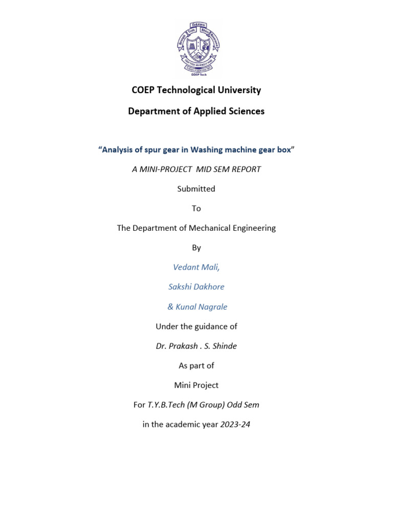 MiniProject Report Format - 2023-24 | PDF | Gear | Machines