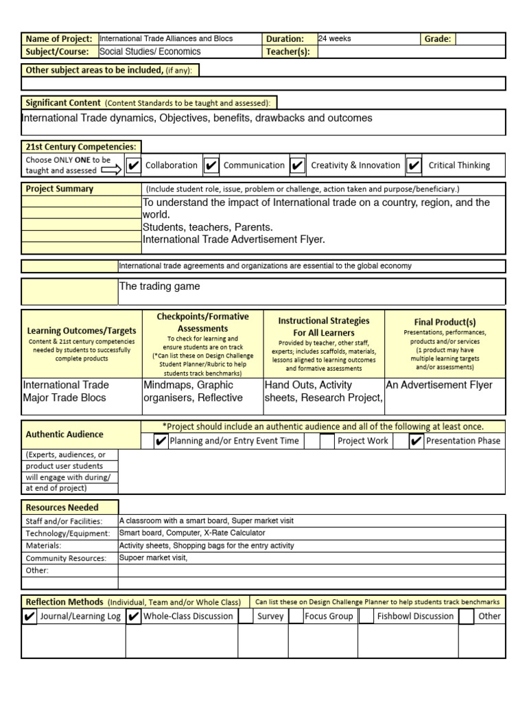 PBL Project Design Template Fillable Form | PDF | Behavior Modification ...