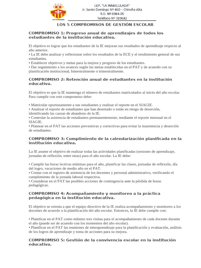 Los 5 Compromisos de Gestion | PDF | Escuelas | Aprendizaje