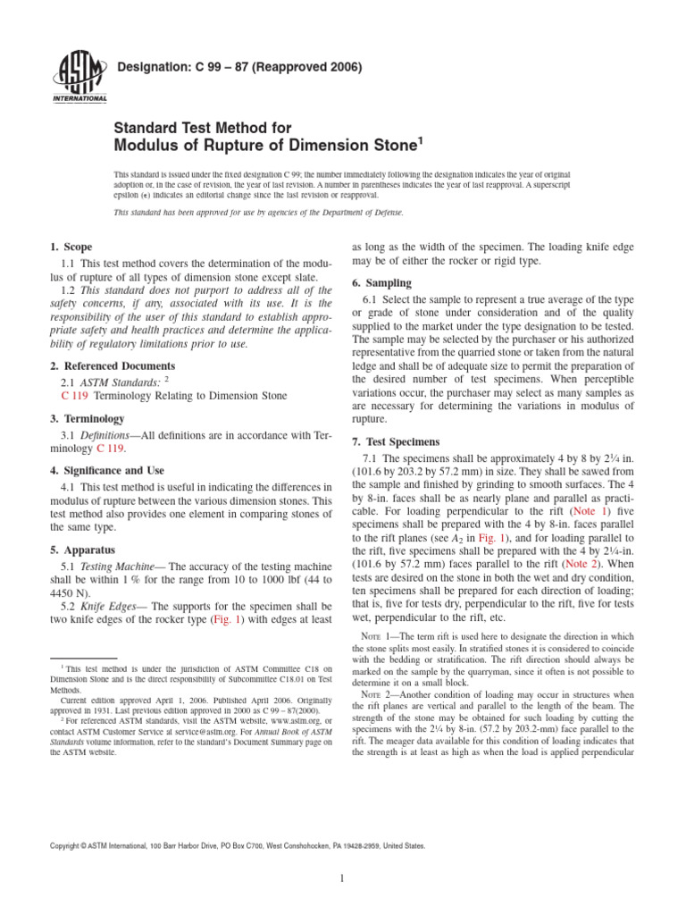 Astm C 99 | PDF | Fracture | Engineering Tolerance