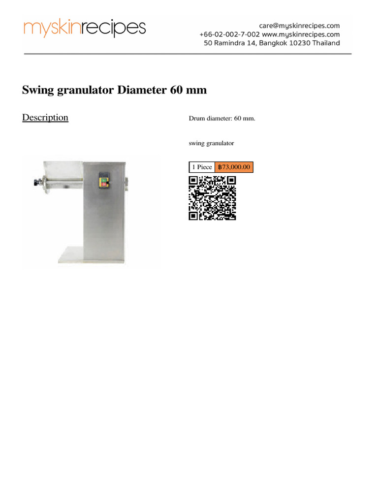 MySkinRecipes - Swing Granulator Diameter 60 MM | PDF