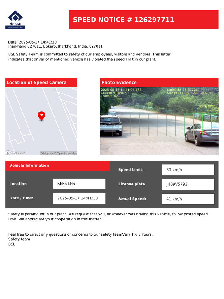 SPEED NOTICE # 126297711: Location of Speed Camera Photo Evidence | PDF