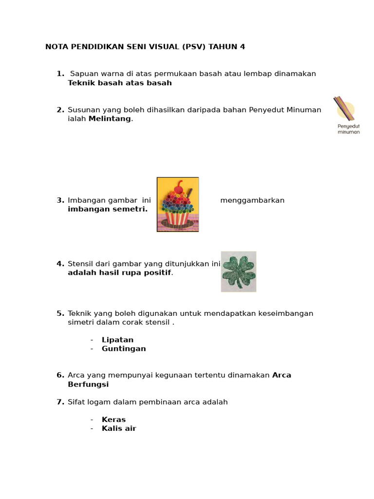 Nota Pendidikan Seni Visual | PDF