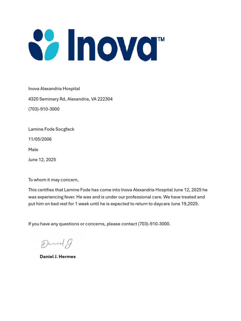 Inova Doctor's Note | PDF