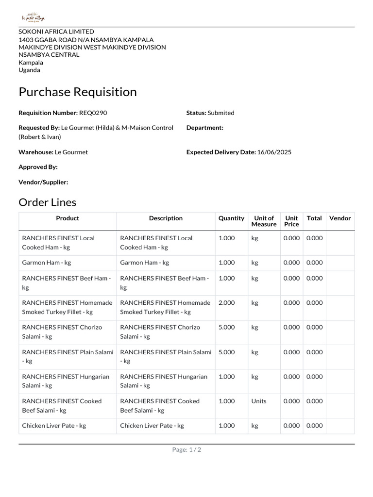 Purchase Requisition for Meat Products | PDF | Food Ingredients | Food ...