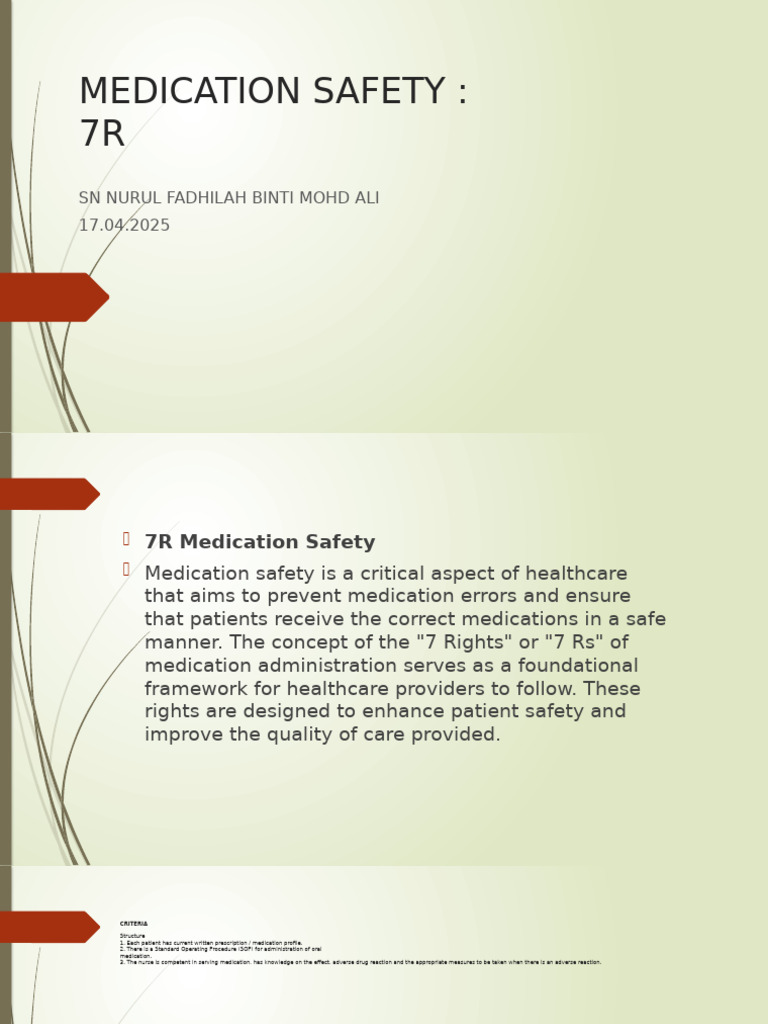 7 Rights of Medication Safety Guide | PDF | Medical Error | Patient Safety