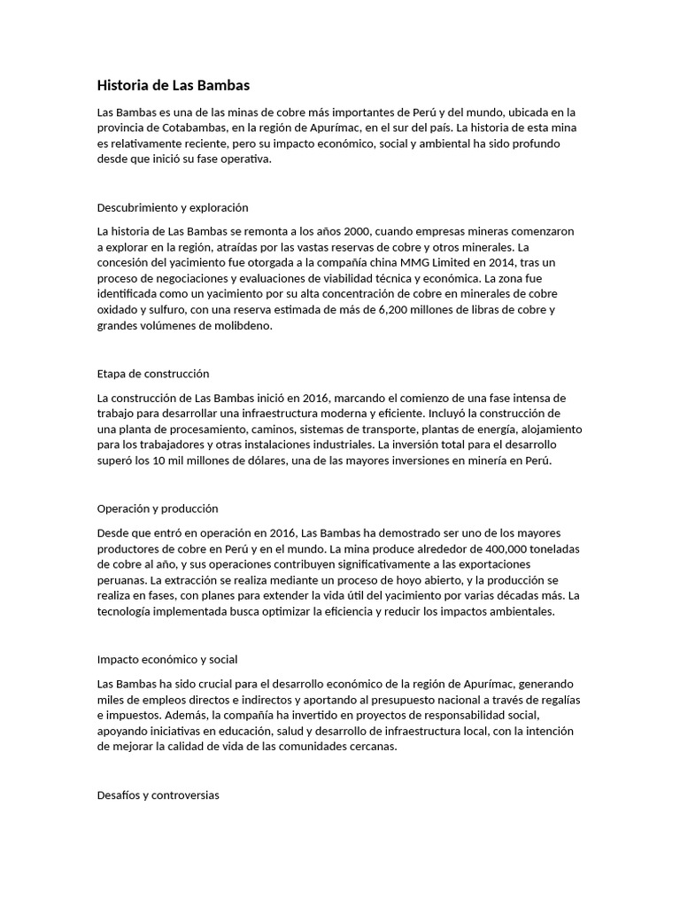 Historia de Las Bambas | PDF | Cobre | Minería