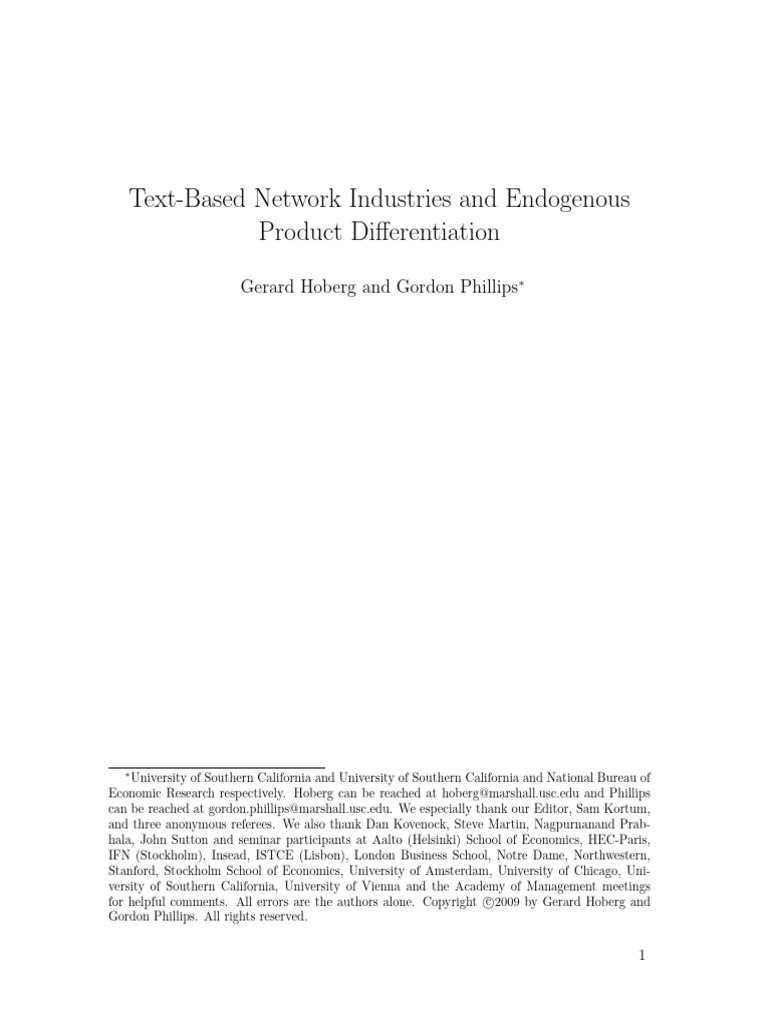 Text-Based Network Industries and Endogenous Product Di Erentiation ...