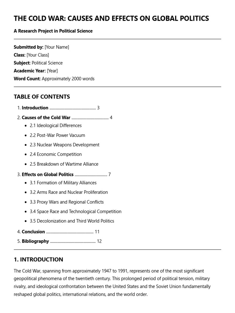 Cold War - Causes and Effects On Global Politics - IsC Research Project ...