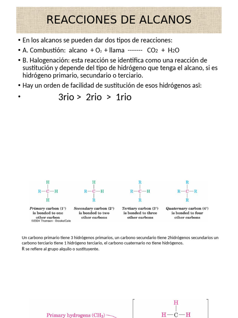 Reacciones de Alcanos: Combustión y Halogenación | PDF
