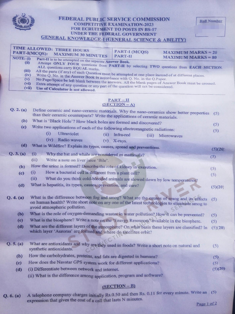 CSS General Science and Ability Past Paper 2023 | PDF