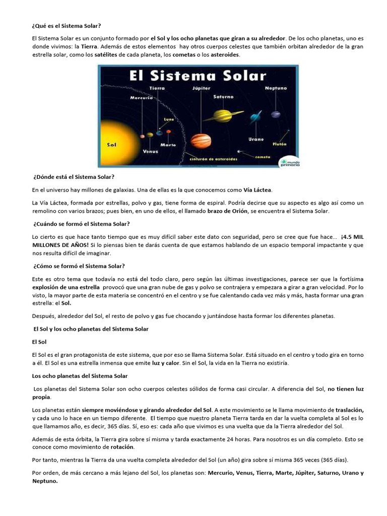 Introducción al Sistema Solar para Niños | PDF | Sistema solar | Planetas