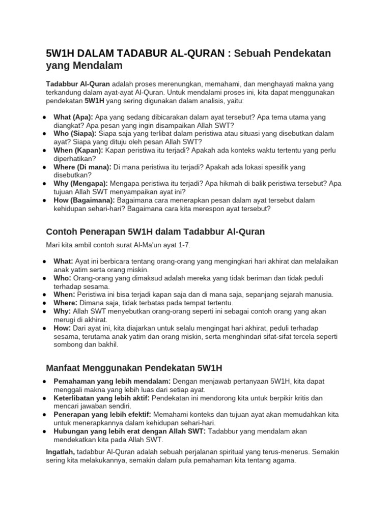 5w1h Dalam Tadabur Al-Quran | PDF