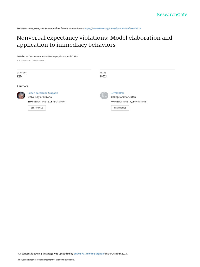 Nonverbal Expectancy Violations: Model Elaboration and Application To ...