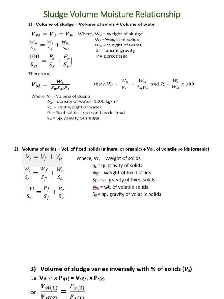 Sludge Volume Moisture Relationship | PDF