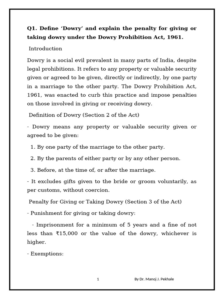 Dowry Prohibition Act, 1961 | PDF | Social Institutions | Public Law