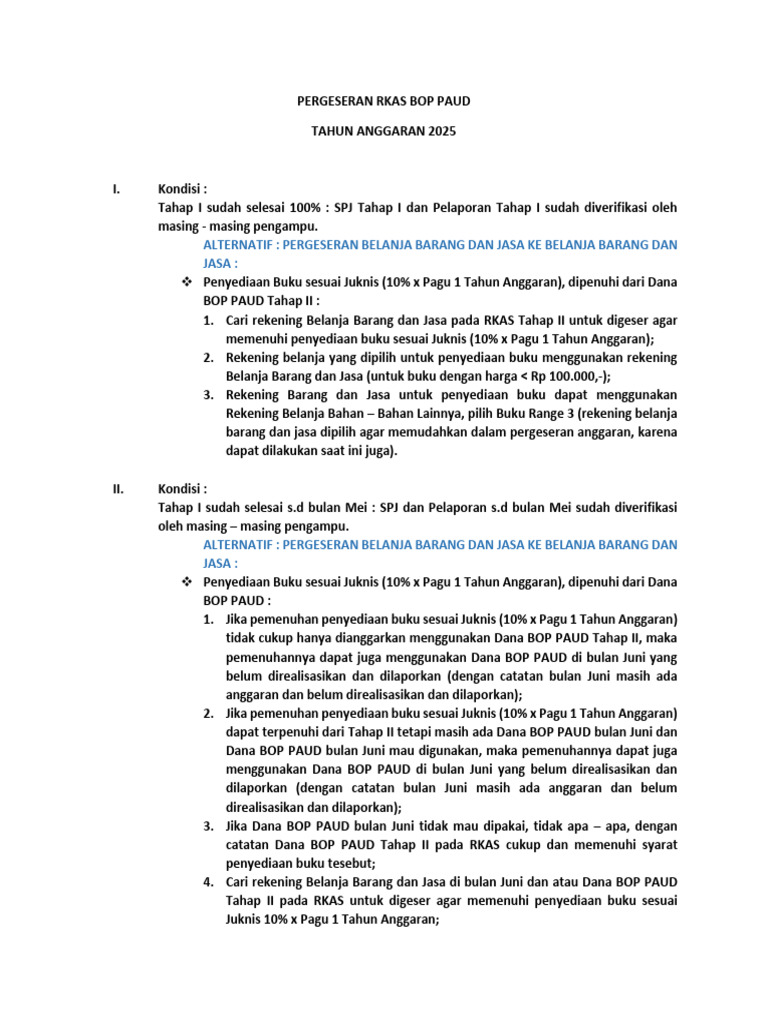 Pergeseran Rkas Bop Paud Penyesuaian Juknis | PDF