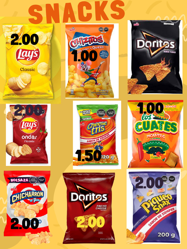 Snacks Con Fondo Amarillo y Rojo Menú A4 PDF | PDF