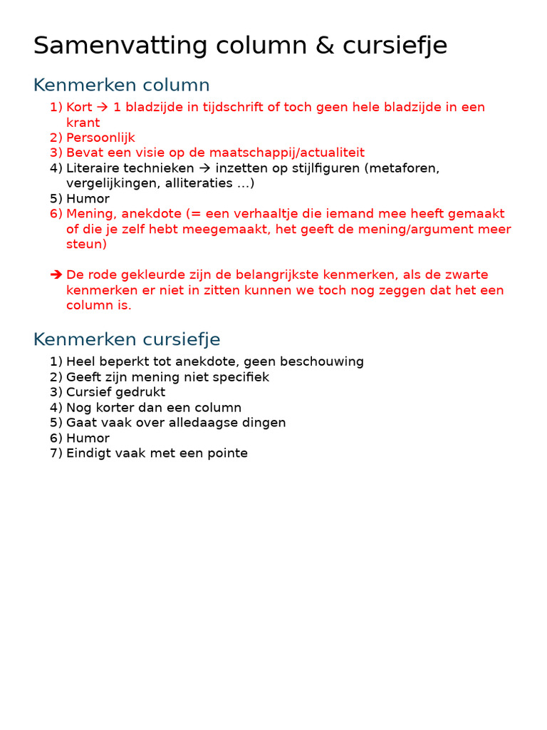 Samenvatting de Column Les 4 | PDF