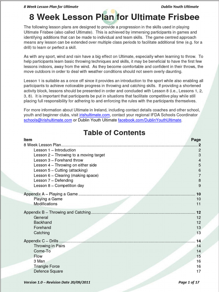 8-Week Ultimate Frisbee Lesson Plan | PDF