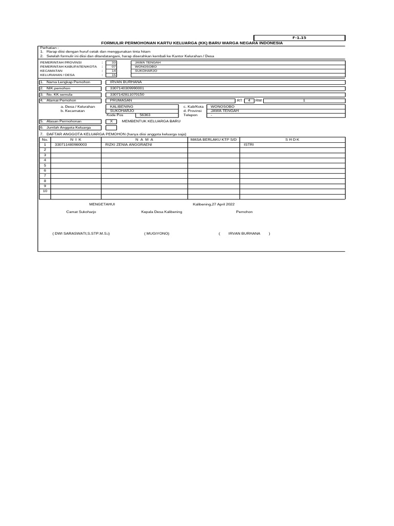 F-1.15 Permohonan KK Baru | PDF