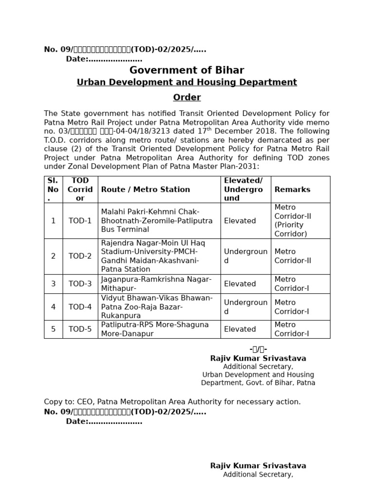 Tod Corridor Notification Patna | PDF | Rapid Transit | Rail Transport