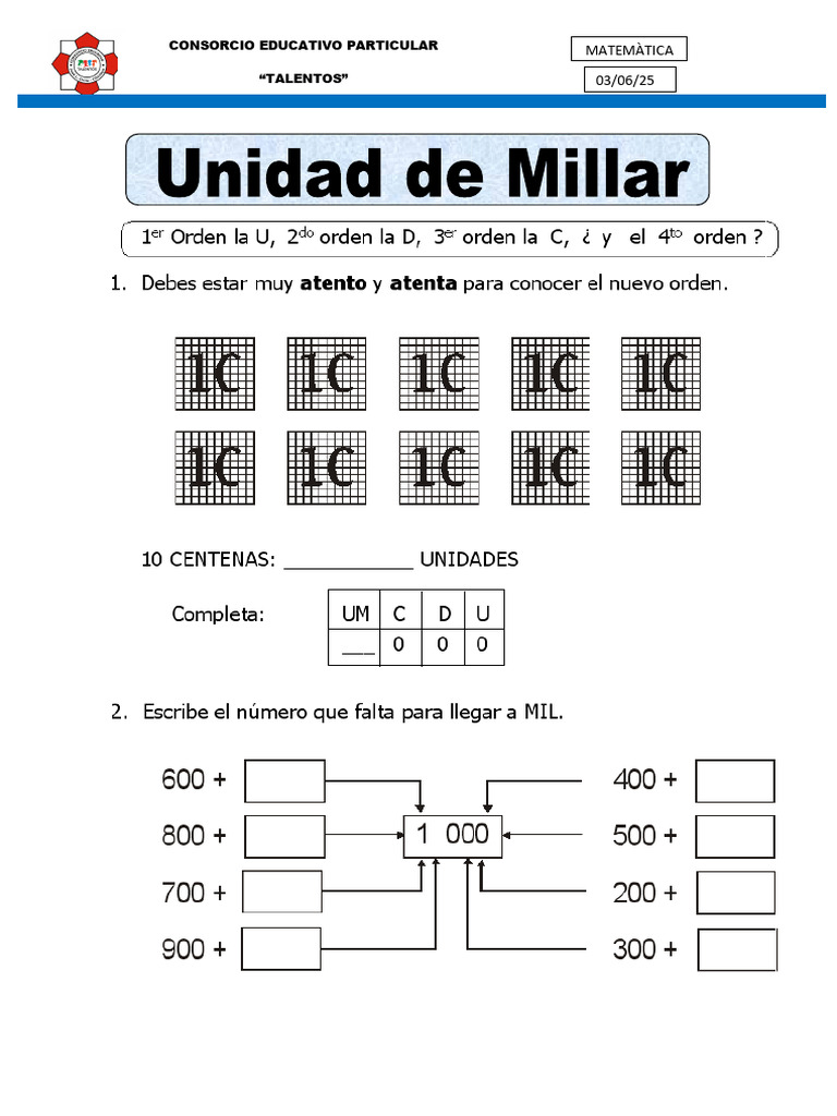 Unidad, Decena y Centena de Millar | PDF