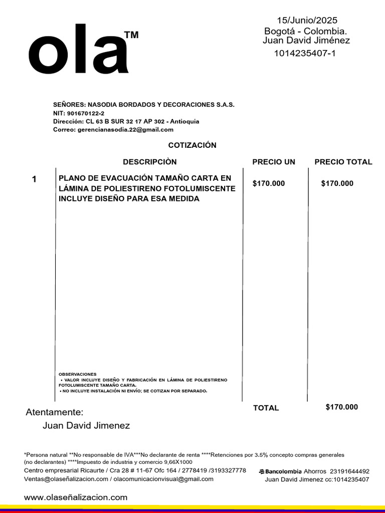 Cotizacion OLA | PDF