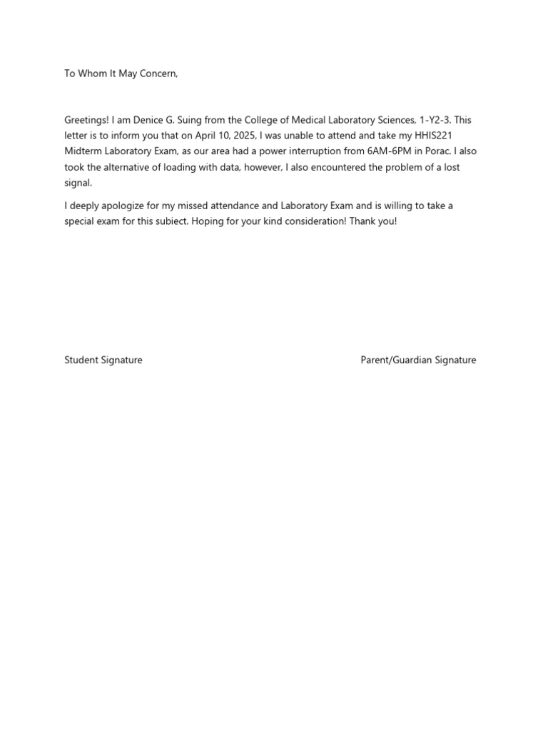 Absence Excuse Due to Power Outage | PDF