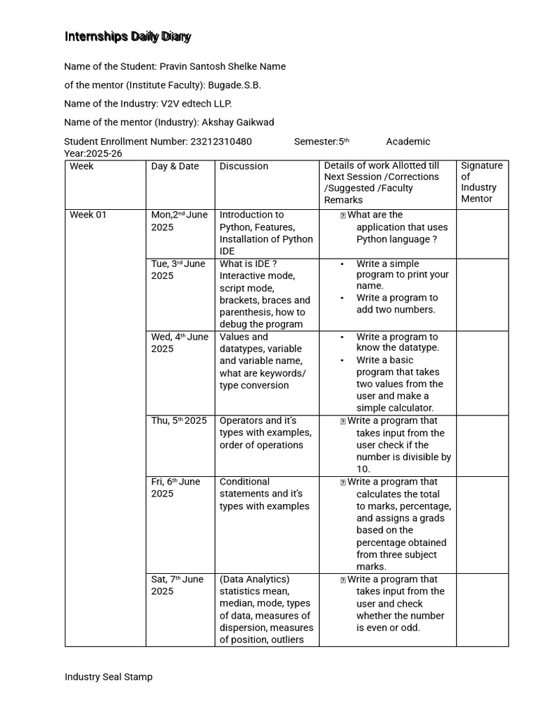 Weekly - Diary (1 LJ2) Pravin Shelke | PDF | Software Engineering | Computing