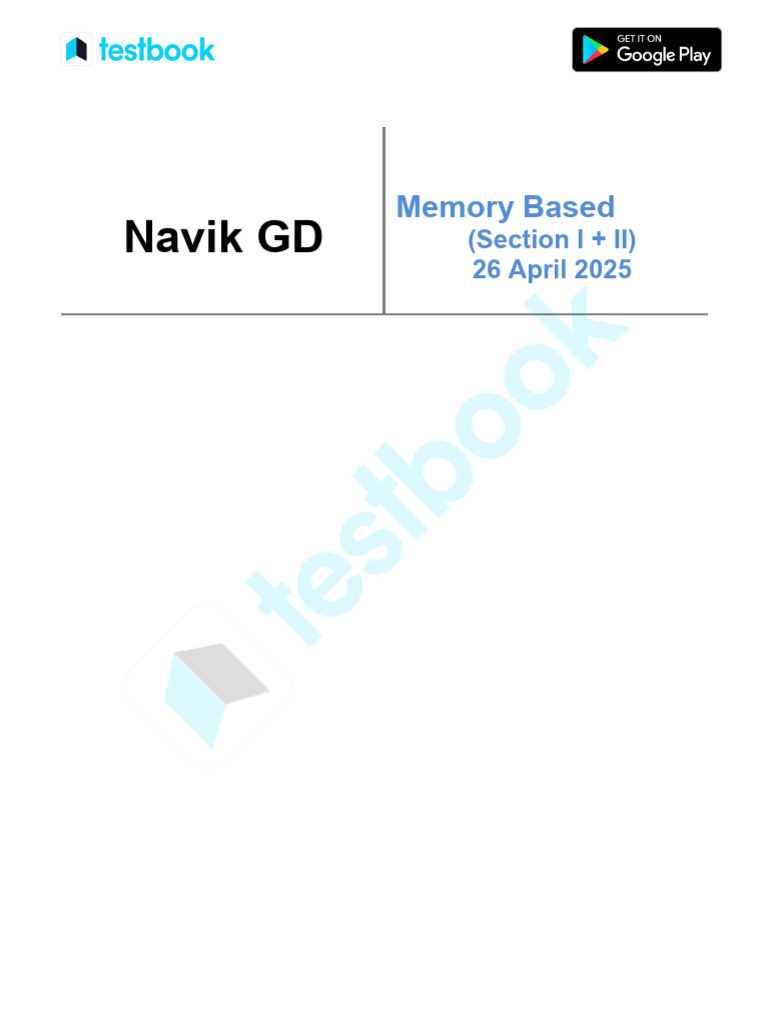 Navik GD 26 April 2025 Memory-Based Paper (Section I + II) | PDF | Electronvolt | Force