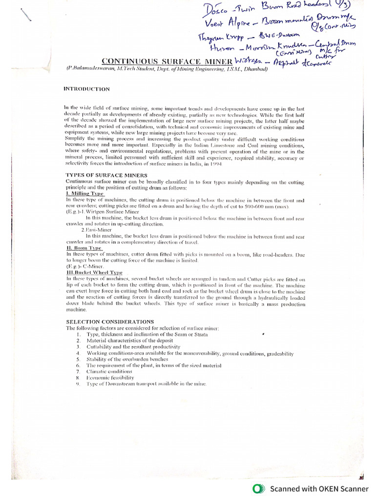 Continuous Surface Miner | PDF