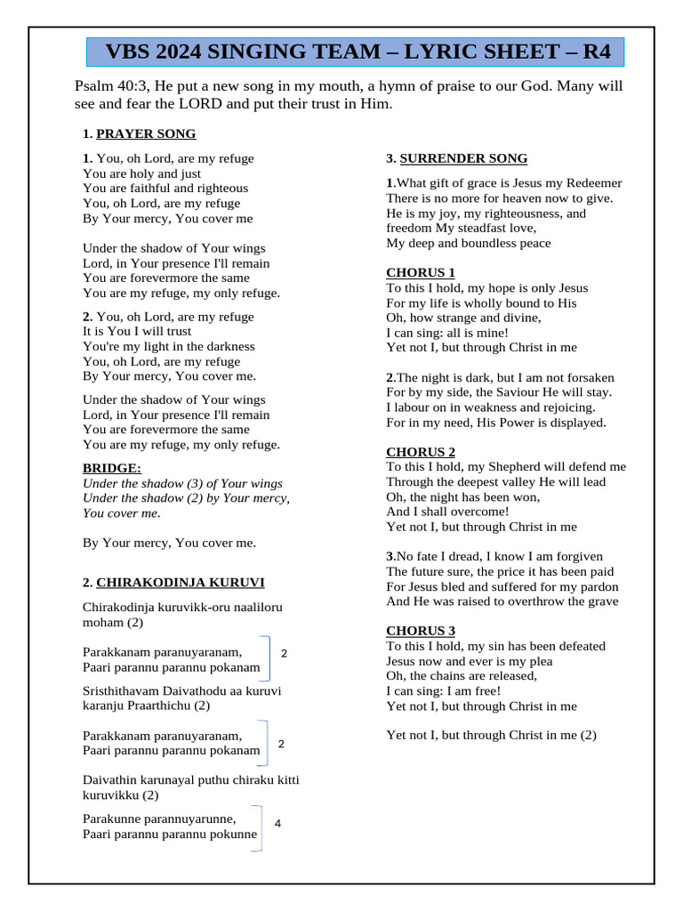 VBS Lyric Sheet R4 29.02 | PDF | Mercy | Divine Grace