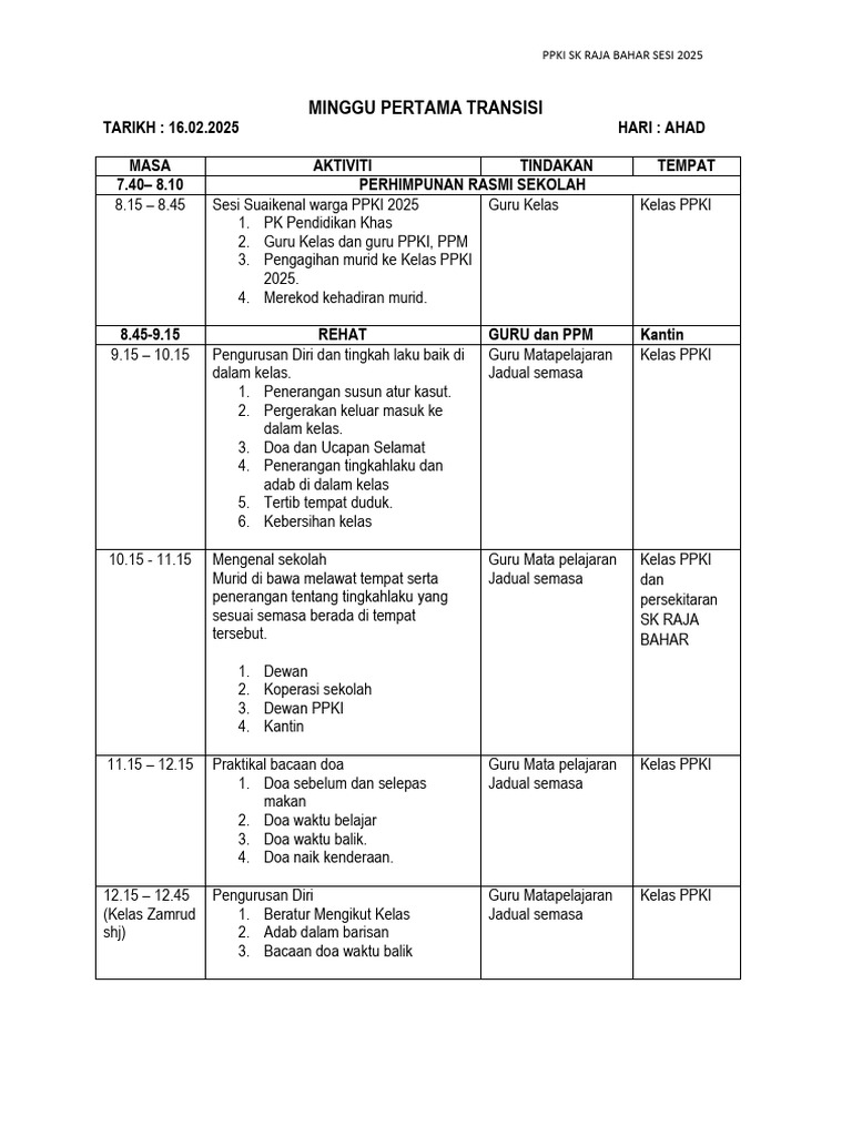 Tentatif Program Transisi 2025 | PDF