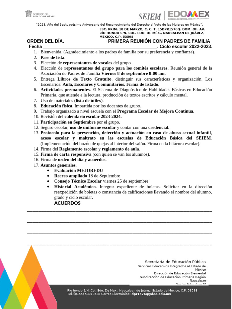 Primera Reunión de Padres de Familia 2324 | PDF