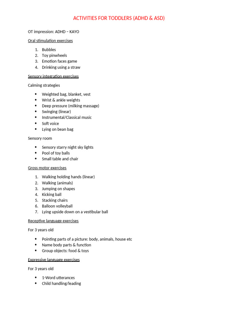 Toddler Activities for ADHD & ASD | PDF
