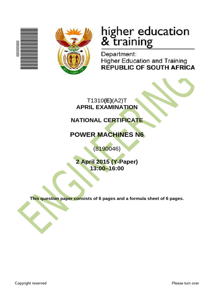 t1310 Power Machines n6 QP April 2015 | PDF | Energy Technology ...